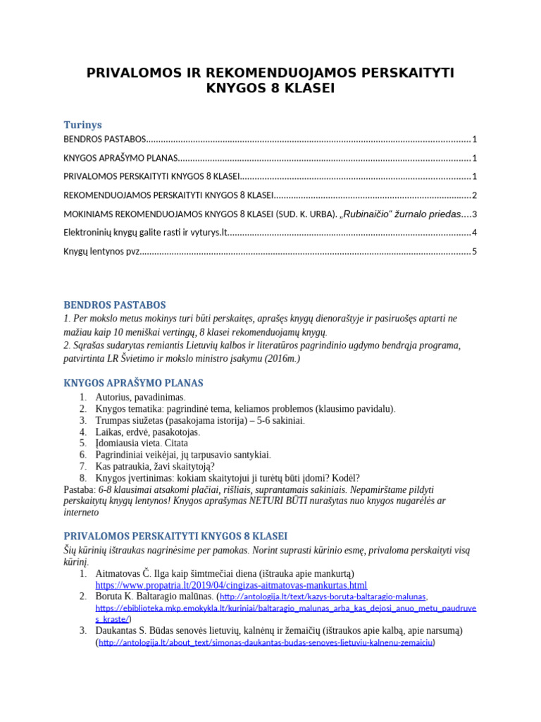 Knygos Uzklasiniam Skaitymui 8kl-2023 (1) 4 | PDF