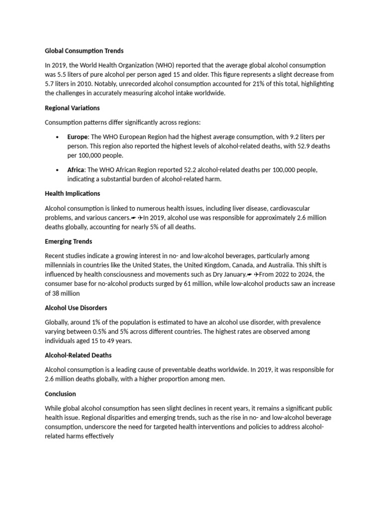Global Alcohol Consumption Trends 2019 | PDF