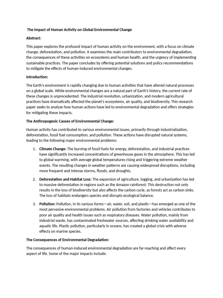 Human Impact on Environmental Change | PDF | Climate Change | Deforestation