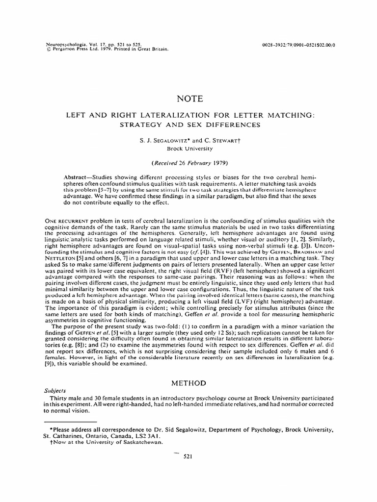 Segalowitz 1979 Neuropsychologia - Left and Right Lateralization For ...