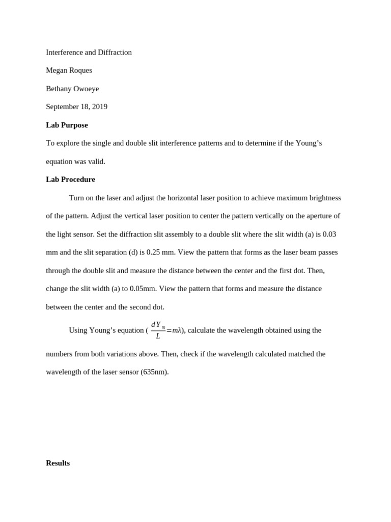 Interference and Diffraction Lab | PDF