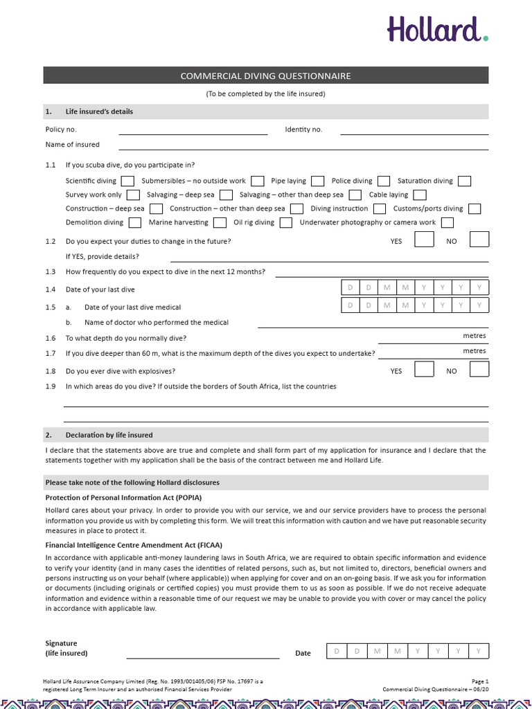 hlu---diving-questionnaire---commercial_22-june-2020 | PDF | Underwater ...