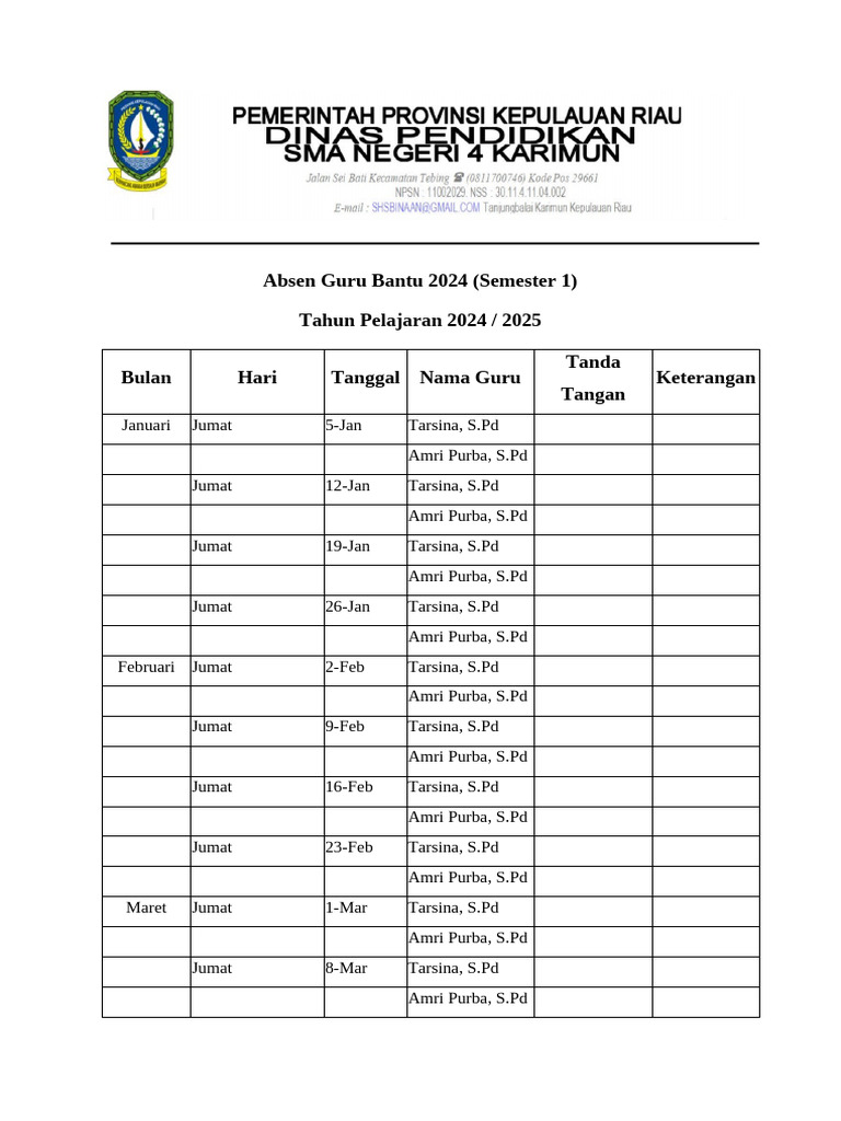 Absen Guru Bantu 2024 | PDF