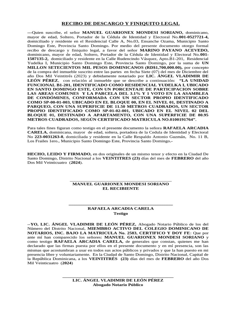RECIBO NOTARIAL SR. MANUEL MONDESI Y MARINO PAYANO | PDF | Gobierno