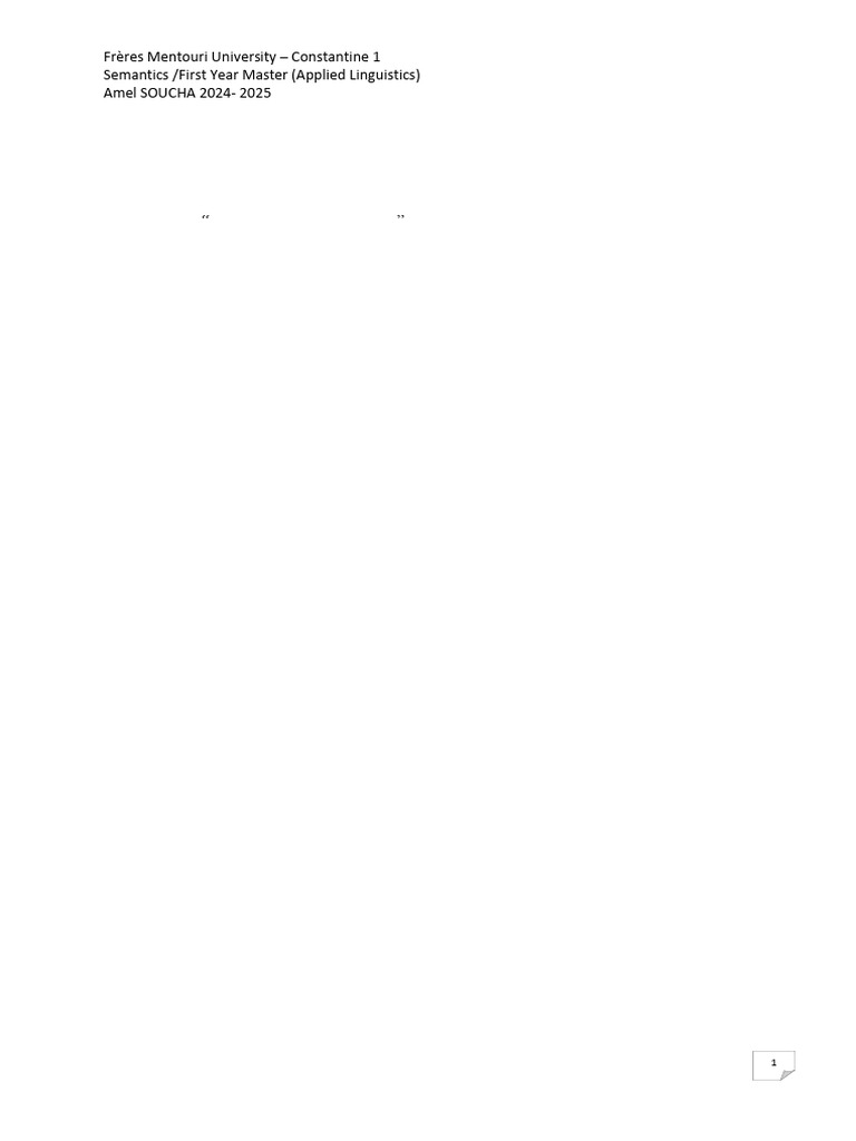 First Lecture Semantics | PDF | Semantics | Word