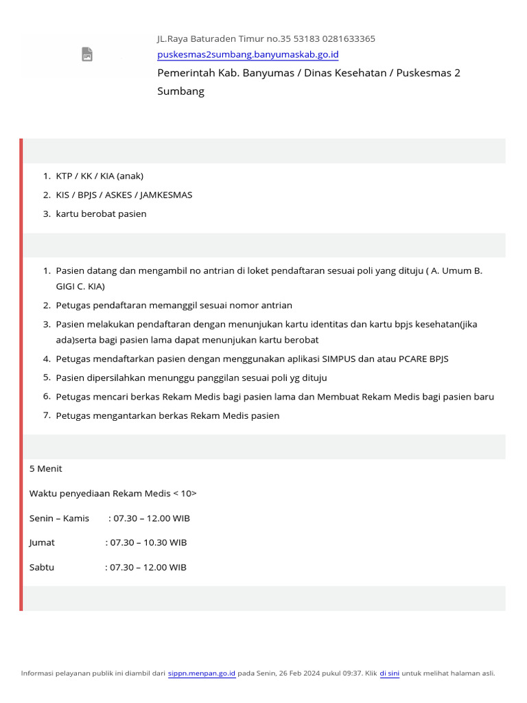 Unduh Standar Pelayanan - Pendaftaran Pasien | PDF