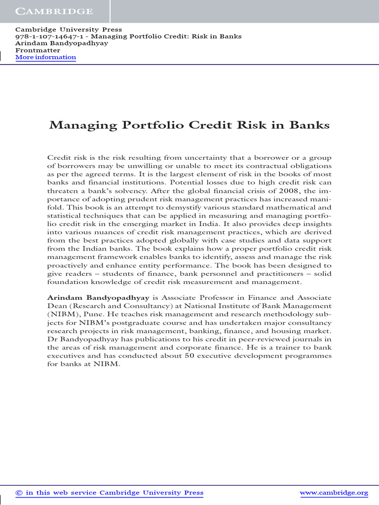 Managing_Portfolio_Credit_Risk_in_Banks | PDF | Risk | Banks