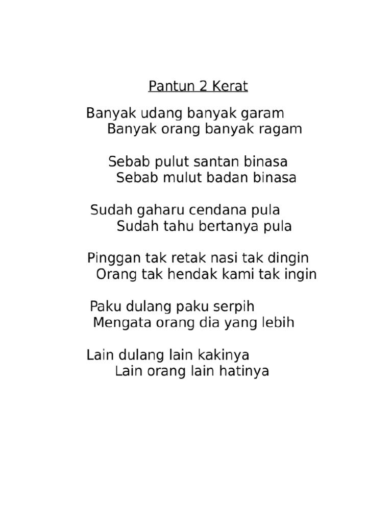 Pantun 2 Kerat Kanak Kanak | PDF