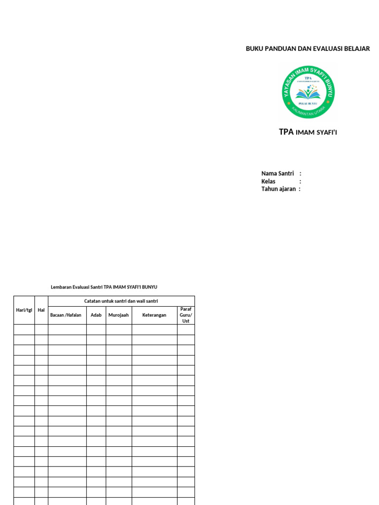 Buku Panduan Dan Evaluasi Belajar Tpa Imasy | PDF
