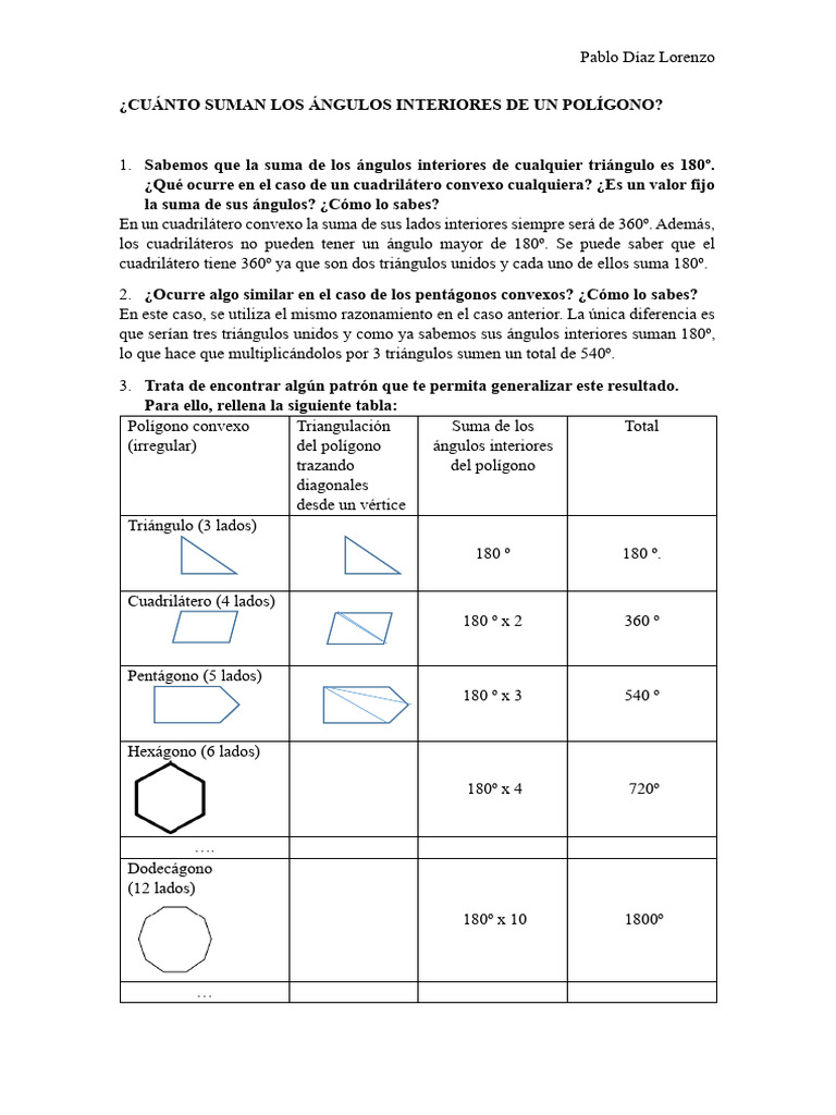 CUÃ_NTO SUMAN LOS Ã_NGULOS INTERIORES DE UN POLÃ_GONO PDL | PDF | Triángulo | Ángulo