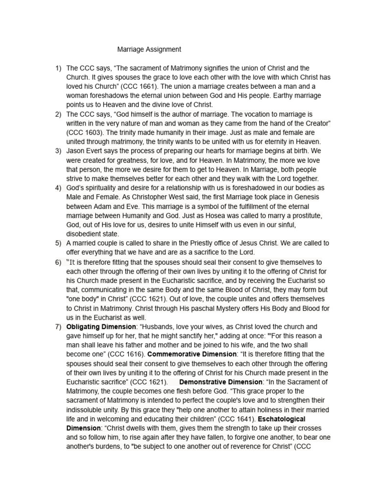 Marriage Assignment | PDF | Sacraments | Marriage
