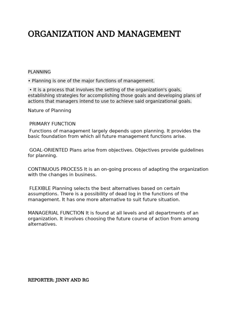Key Aspects of Management Planning | PDF