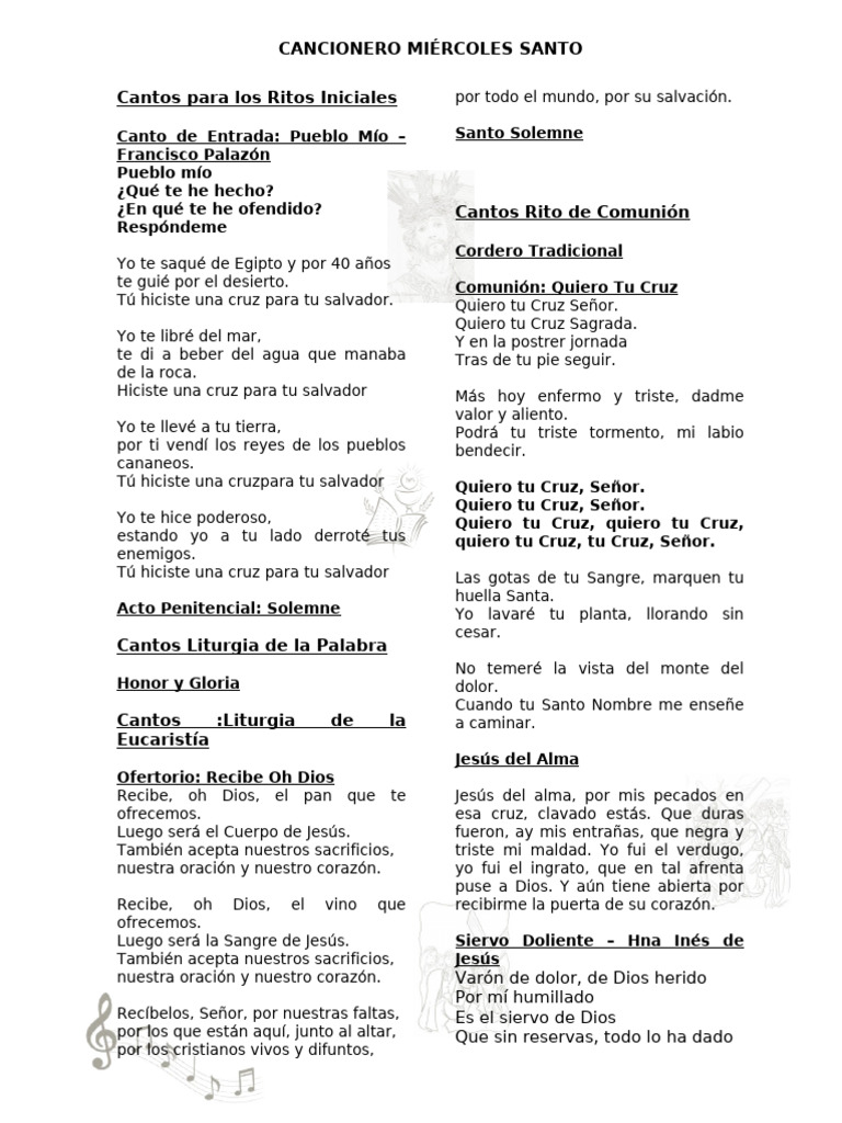 Cancionero Misa Miércoles Santo 2025 | PDF | eucaristía