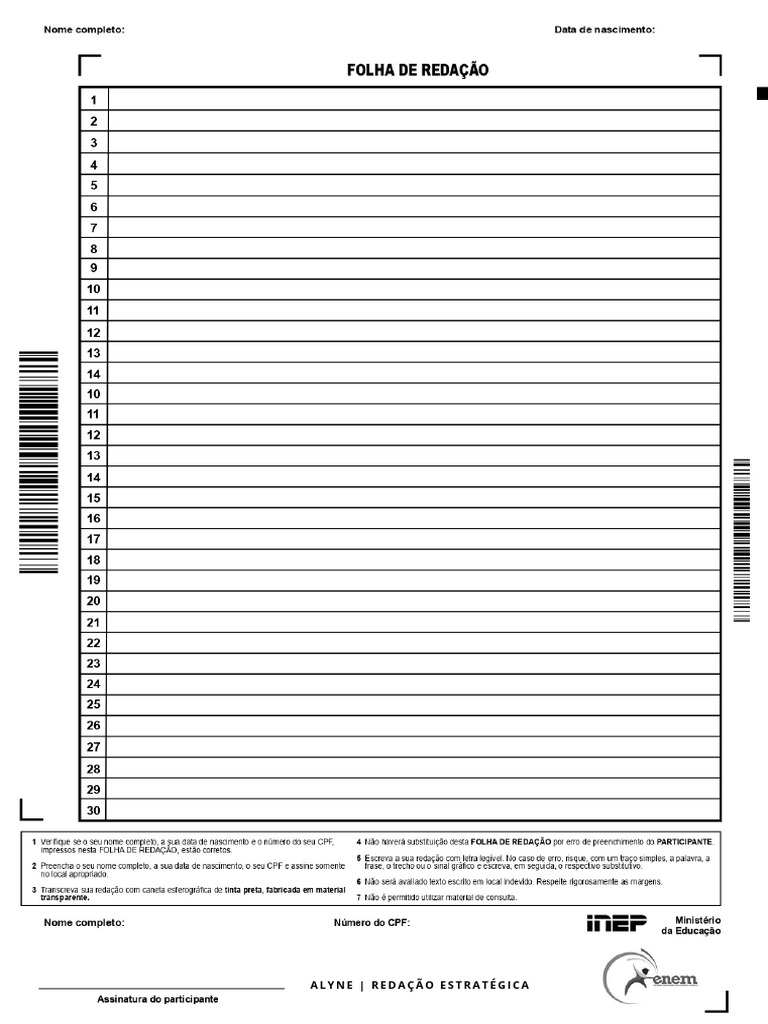 Folha de Redação Pra Imprimir 2024 | PDF