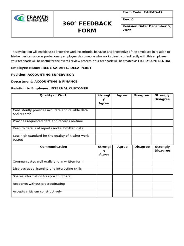 360° Feedback Form for Employee Review | PDF | Feedback | Communication