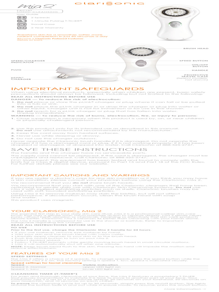 Clarisonic Mia2 User Guide | PDF | Implied Warranty | Battery Charger