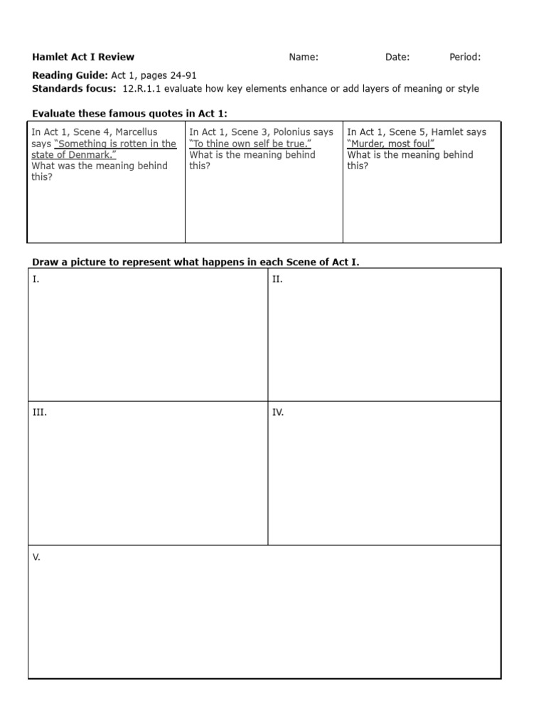 Hamlet, Act 1 Review | PDF