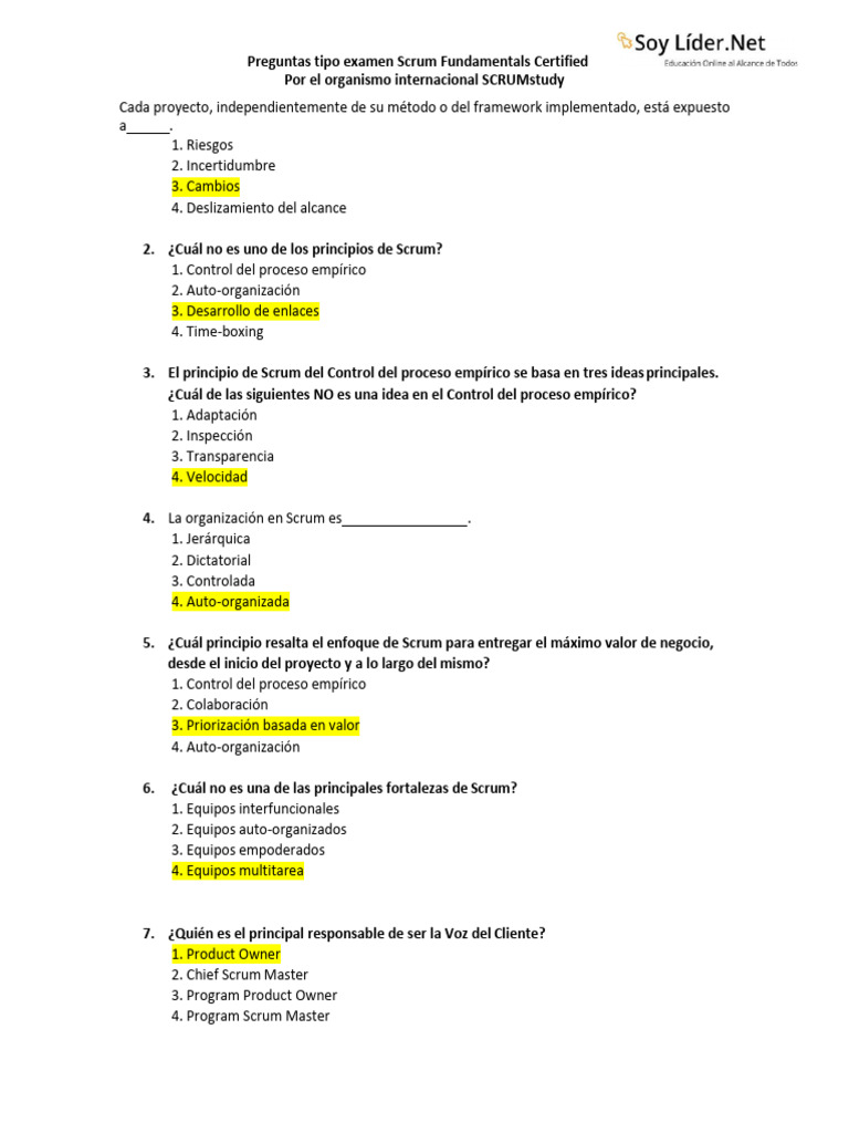 25 Preguntas Tipo Examen - SCRUM | PDF | Scrum (desarrollo de software)