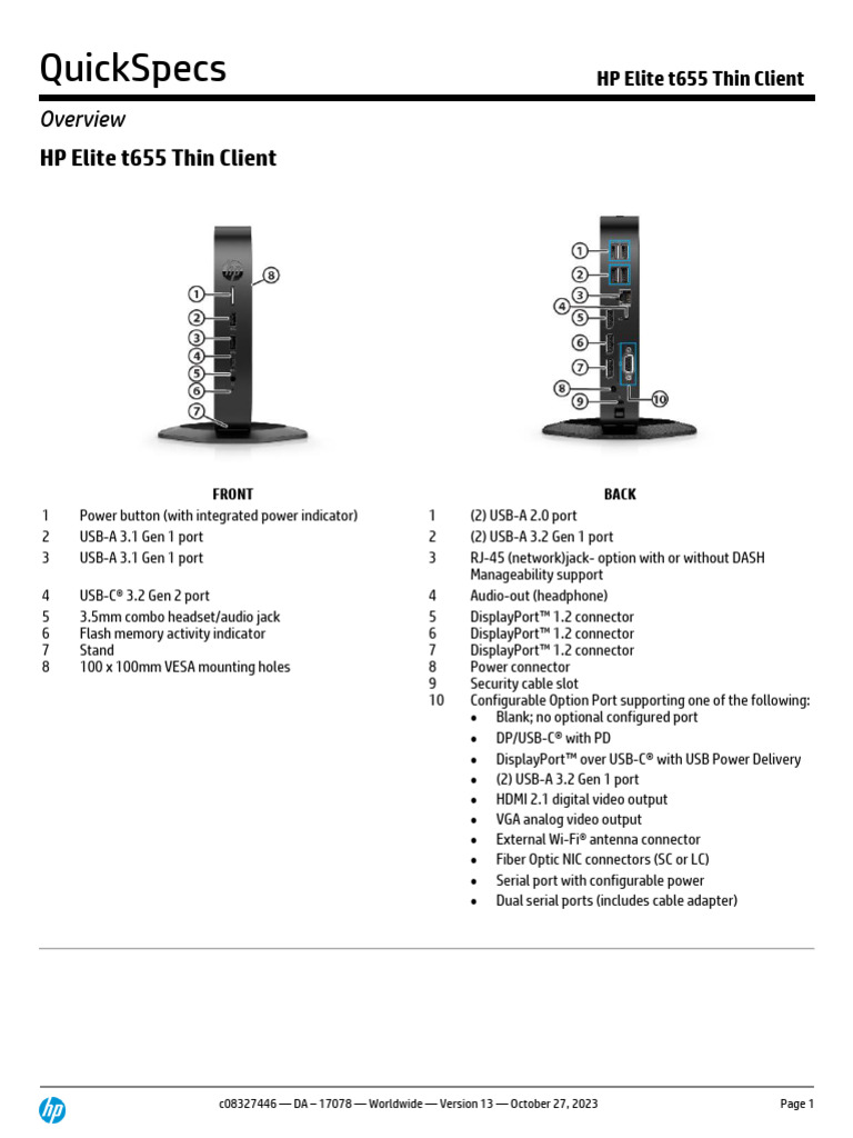 HP Elite t655 Thin Client C08327446-Brochures | PDF | Usb | Hdmi