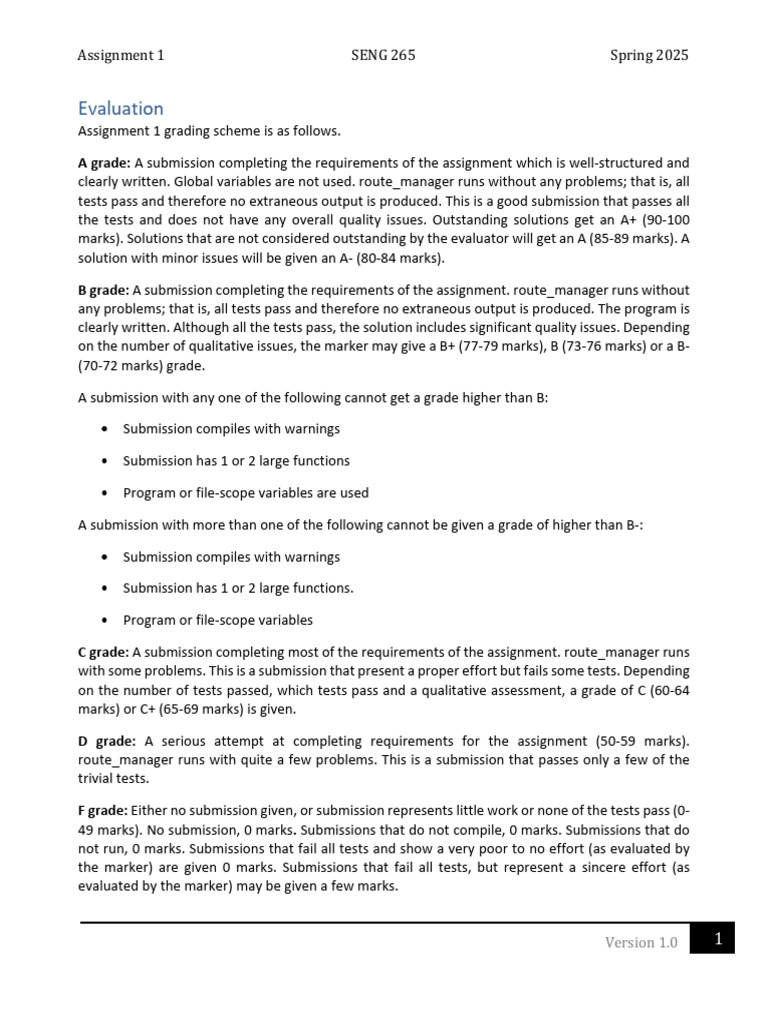 Seng265 Spring2025 A1 Evaluation | PDF | Computer Programming | Computer Science