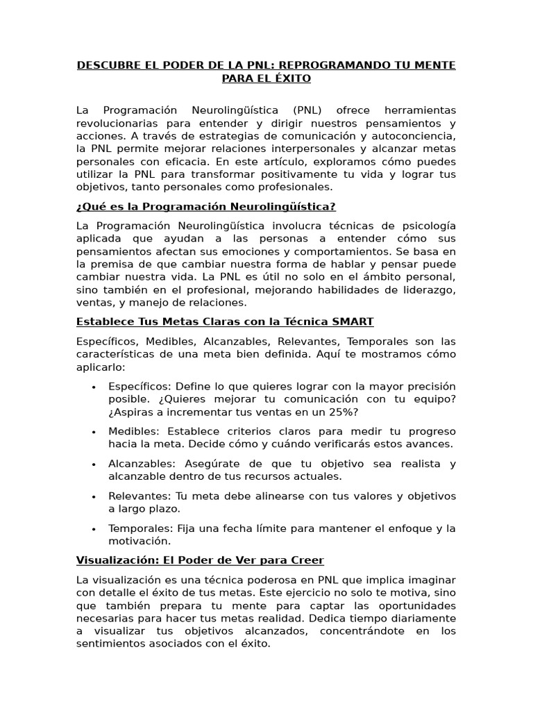 Descubre El Poder de La PNL | PDF | Objetivo | Programación neurolingüistica
