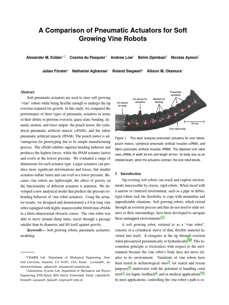 A Comparison of Pneumatic Actuators For Soft Growing Vine Robots | PDF | Actuator | Force