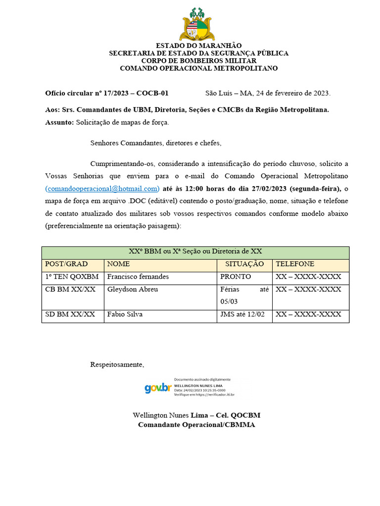 Oficio Circular nC2BA 17-2023 - MAPA DE FORCA Assinado | PDF