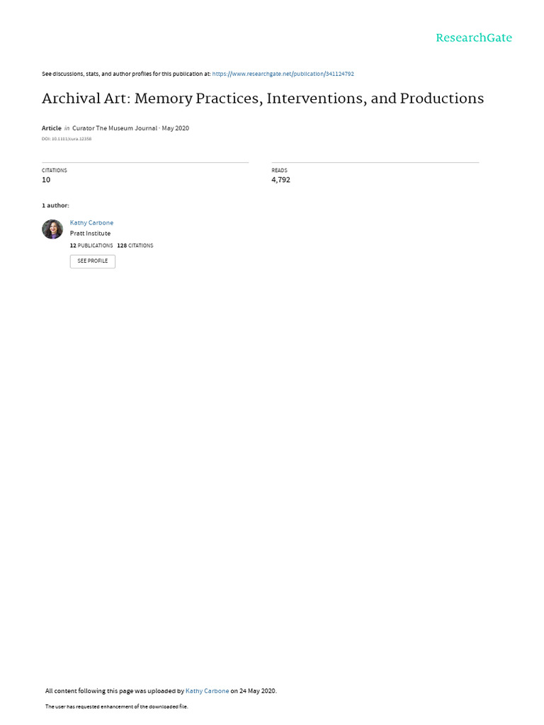 Archival Art: Memory and Practices | PDF