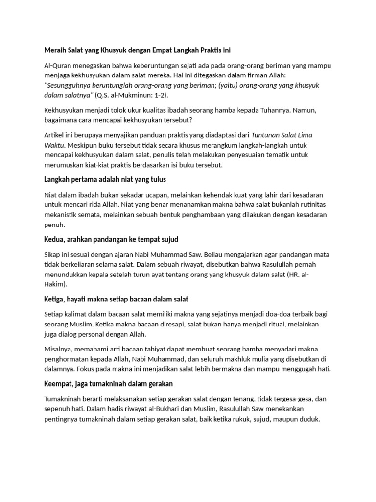 Empat Langkah Meraih Salat Khusyuk | PDF