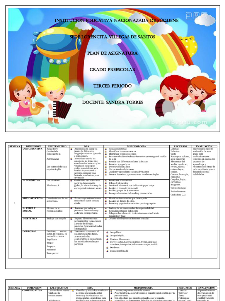 Plan de Asignatura Preescolar Fúquene | PDF | Imagen | Aprendizaje