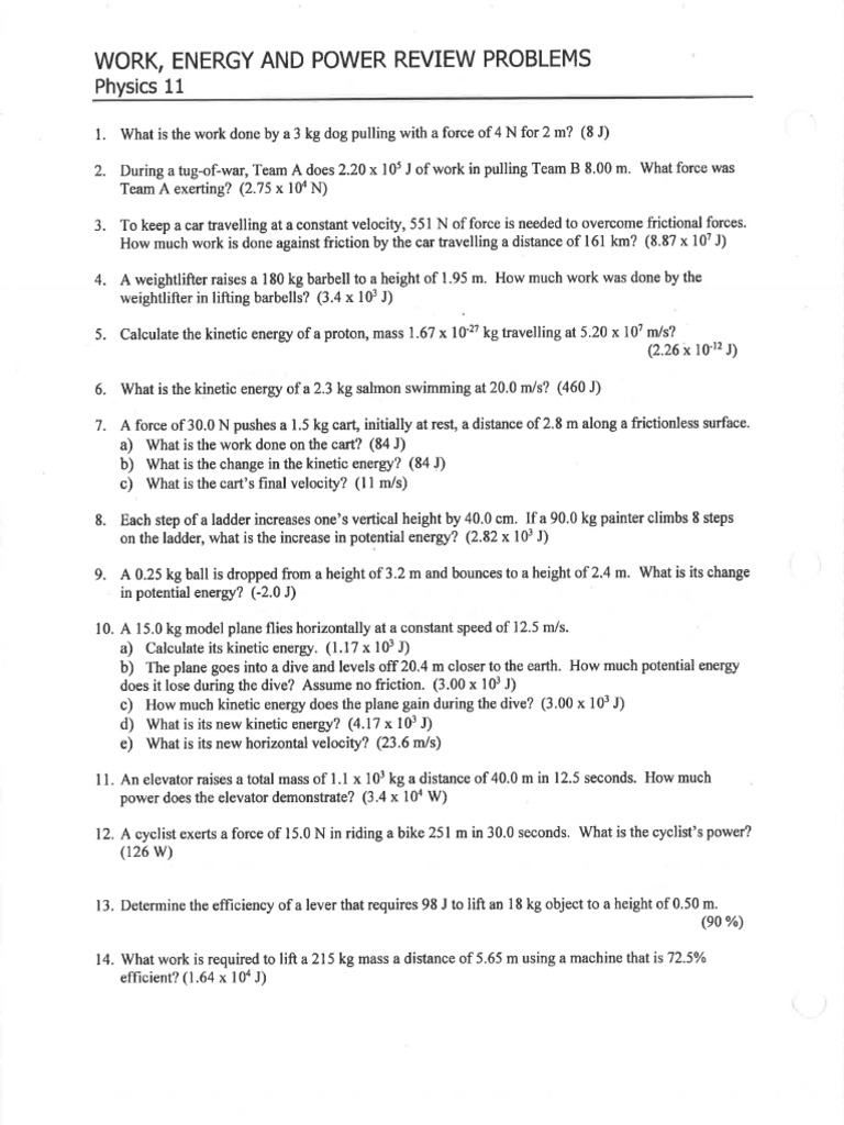 Work Energy and Power Review Problems | PDF