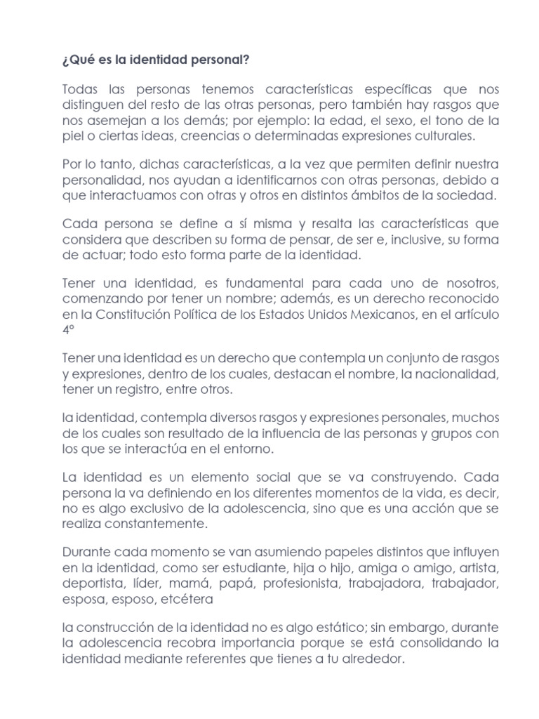 Qué Es La Identidad Personal | PDF