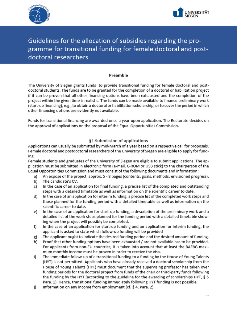 Guidelines Transitional Funding | PDF | Doctorate | Insurance