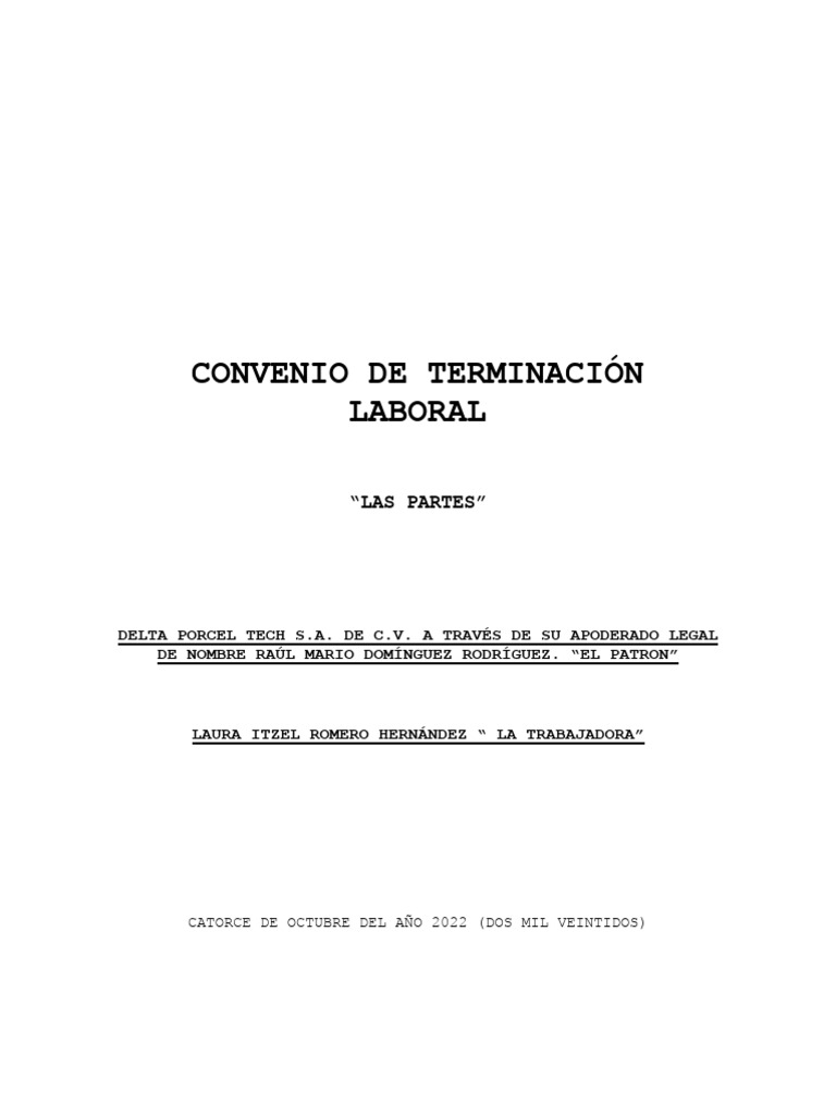 Convenio de Terminación Laboral | PDF
