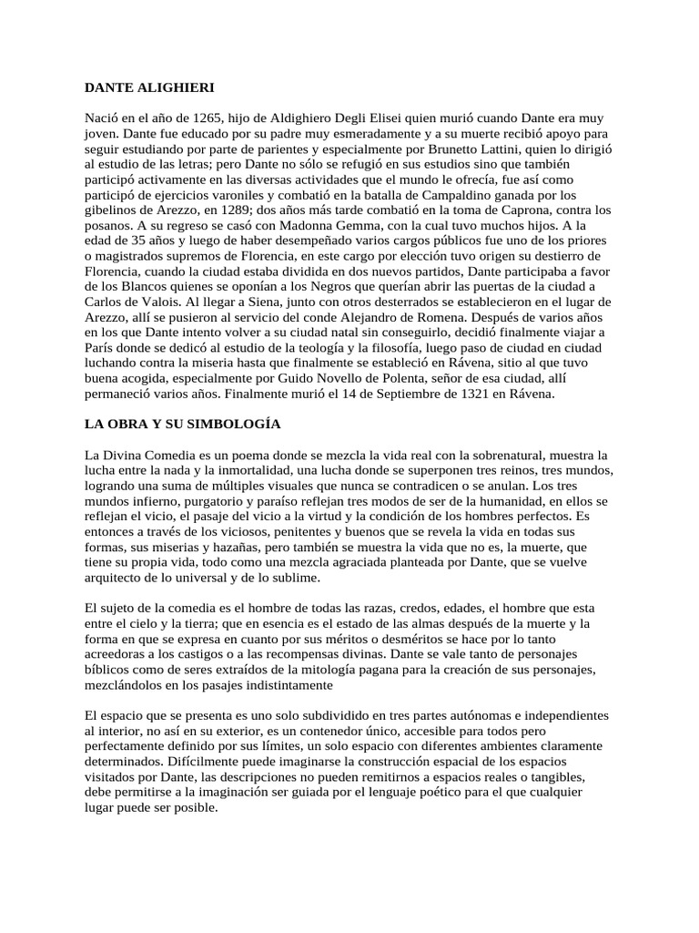 Estructura Divina Comedia | PDF | Infierno (Dante) | Dante Alighieri