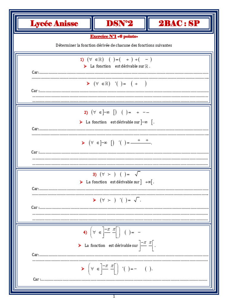 Dérivabilité des fonctions en 2BAC SP | PDF | Fonction (Mathématiques ...