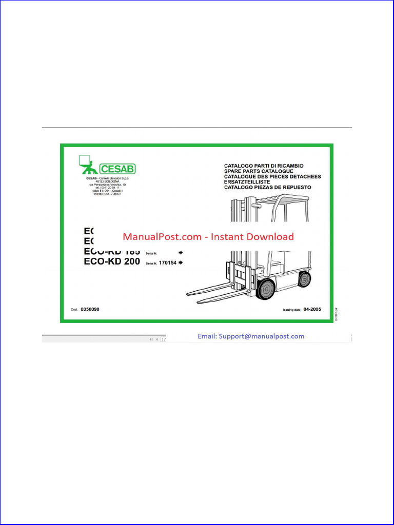Cesab Eco Kd 155 165 185 200 Forklift Spare Parts Catalogue | PDF