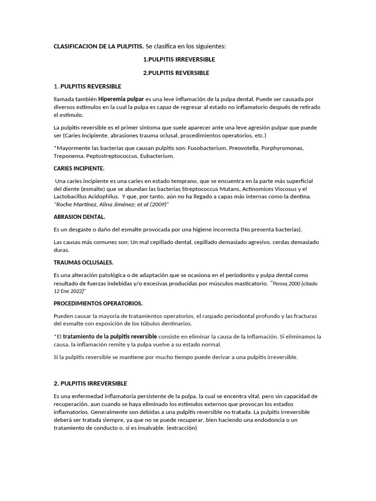 Clasificación de la Pulpitis Dental | PDF | Ciencias de la Salud ...