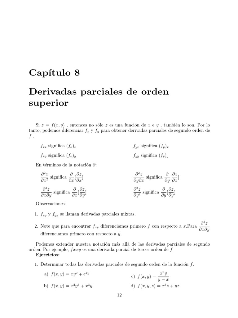 Semana 11 - Derivadas Parciales de Orden Superior | PDF | Matemáticas | Cálculo multivariable
