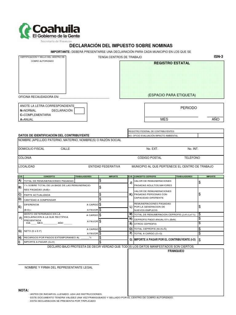 Formato ISN 3 | Contribuyente | Impuestos