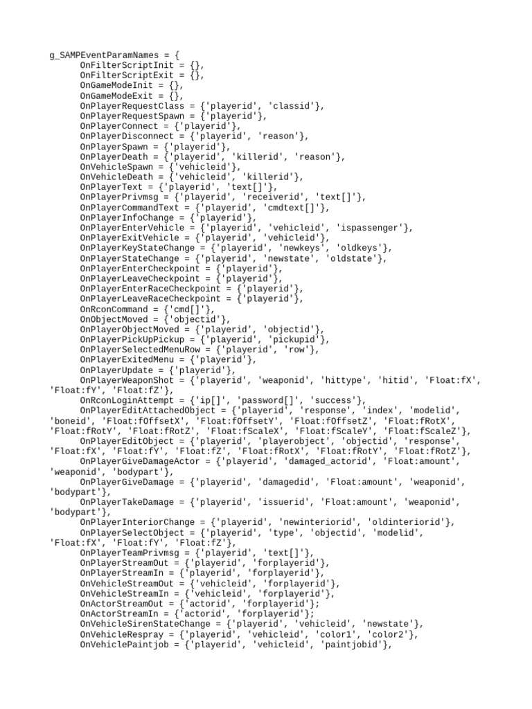 Event Parameter Names for Game Scripts | PDF