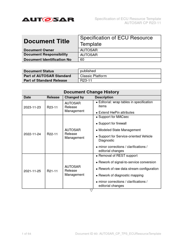 Autosar CP Tps Ecuresourcetemplate | PDF | Specification (Technical Standard) | Xml