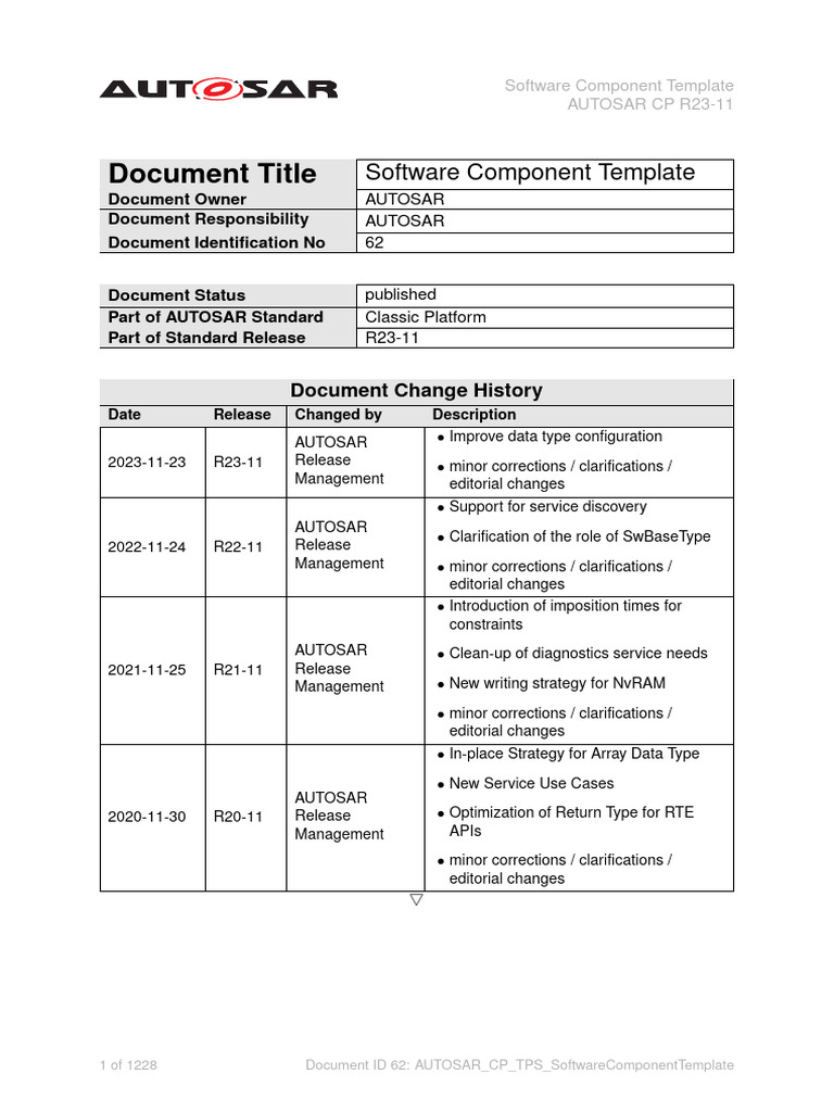 AUTOSAR CP TPS SoftwareComponentTemplate | PDF | Cartesian Coordinate ...