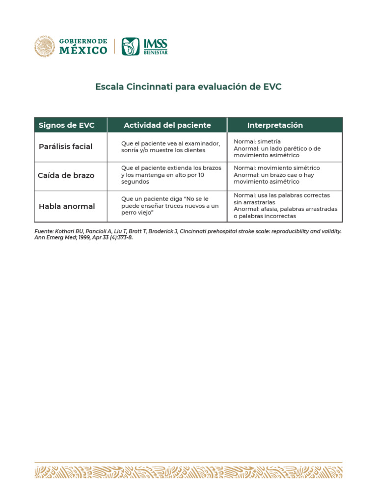 Anexo - 03. Escala para Valorar EVC (Cincinnati) - IMSSB | PDF