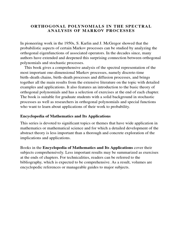 Orthogonal Polynomials in The Spectral Analysis of Markov Processes ...