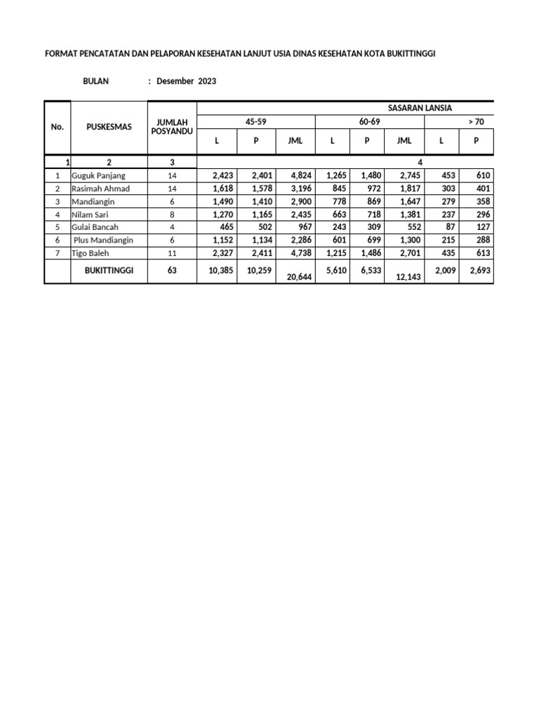 Laporan Lansia New Desember 2023 Bkt | PDF