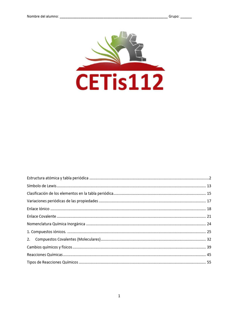 Cetis Quimica 1 Completo - Compressed | PDF | Elementos químicos | Compuestos químicos