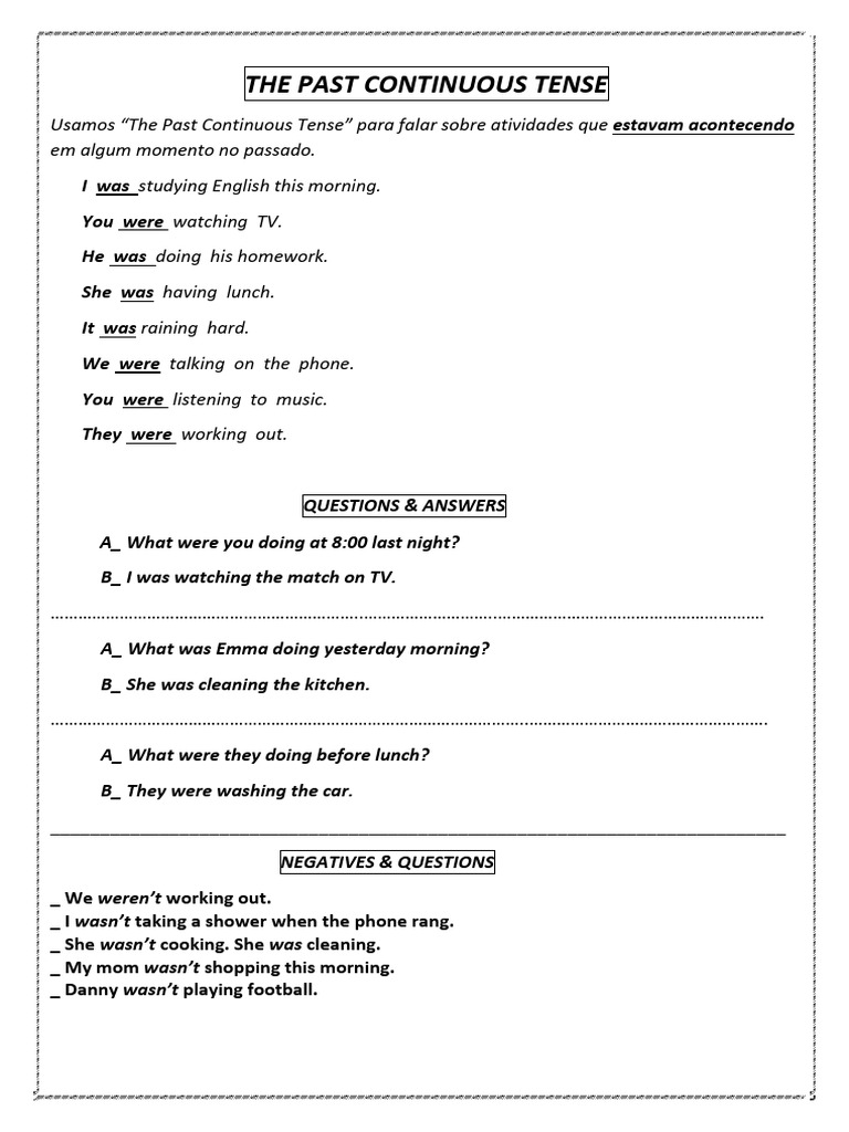 THE PAST CONTINUOUS TENSE | PDF