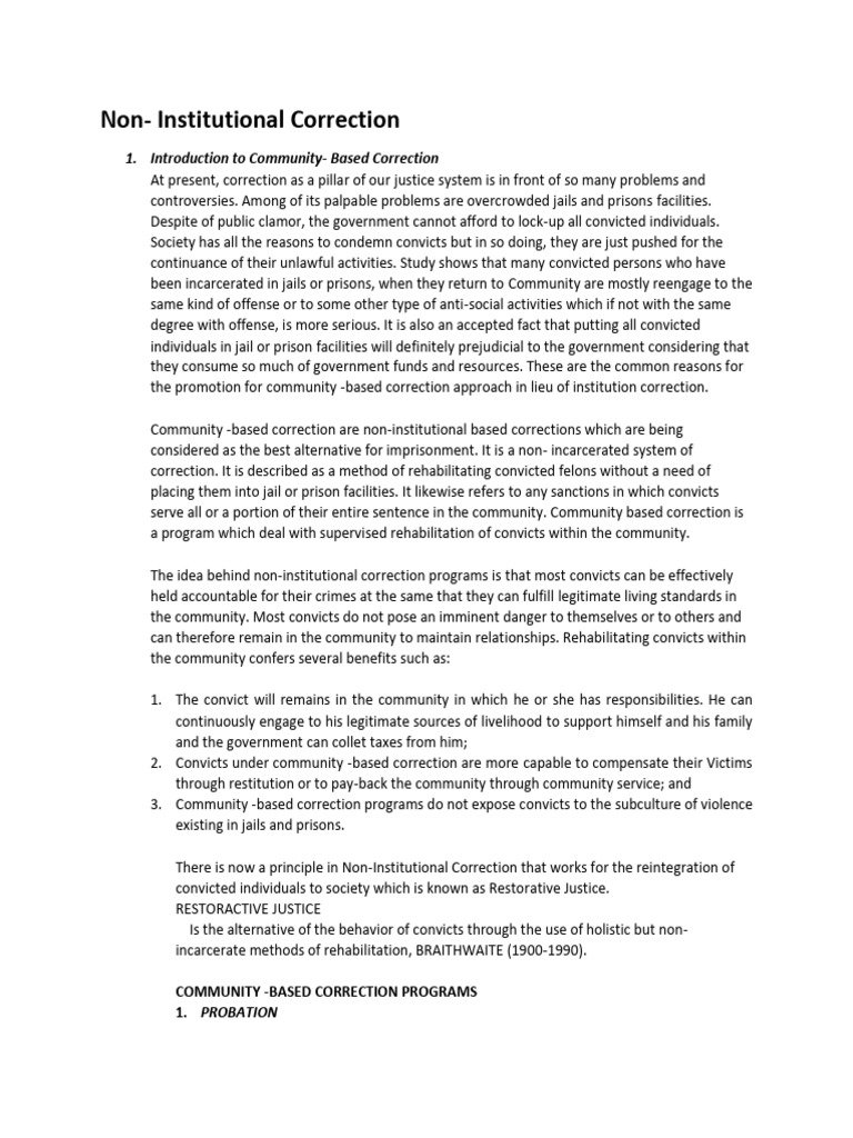 Non-institutional correction | PDF | Prison | Parole