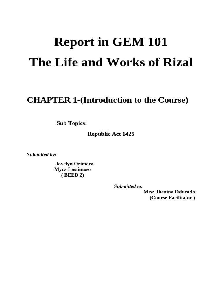Gem 101life and Work of Rizal | PDF